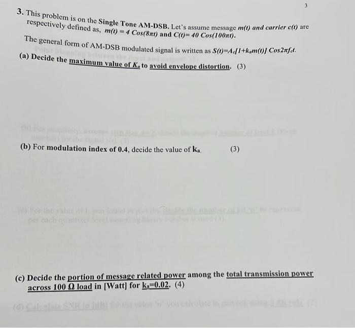 Solved 3. This problem is on the Single Tone AM-DSB. Let's | Chegg.com