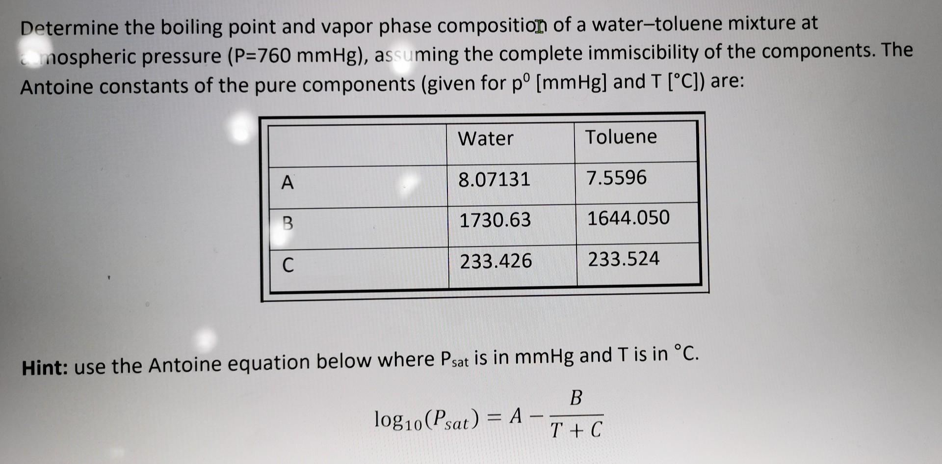 Solved Determine the boiling point and vapor phase | Chegg.com