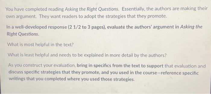 Solved You have completed reading Asking the Right | Chegg.com