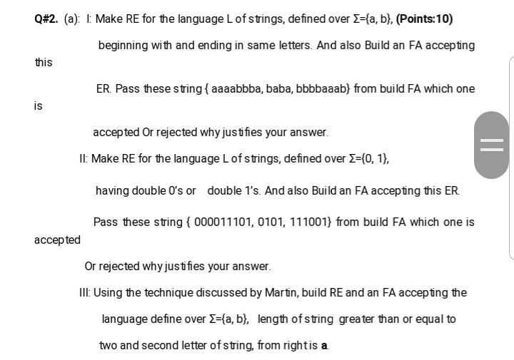 Solved Q#2. (a): I Make RE for the language Lofstings, | Chegg.com