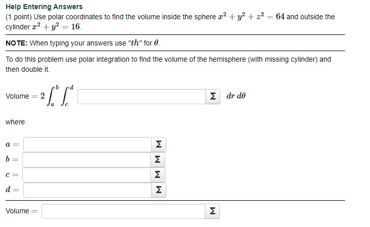 Solved Help Entering Answers( 1 ﻿point) ﻿Use polar | Chegg.com
