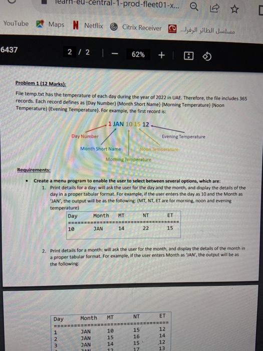 Solved Problem 1.(12 Marks): Flle temp.txt has the | Chegg.com