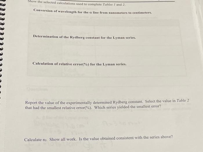 Solved Table 1. Determination of Rydbere Constant wsinge the | Chegg.com