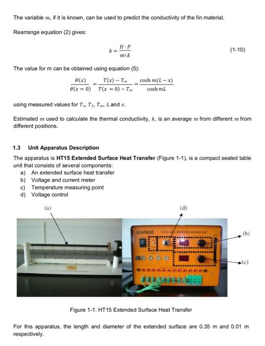 EXPERIMENT 1 Extended Surface Heat Transfer 1.1 | Chegg.com