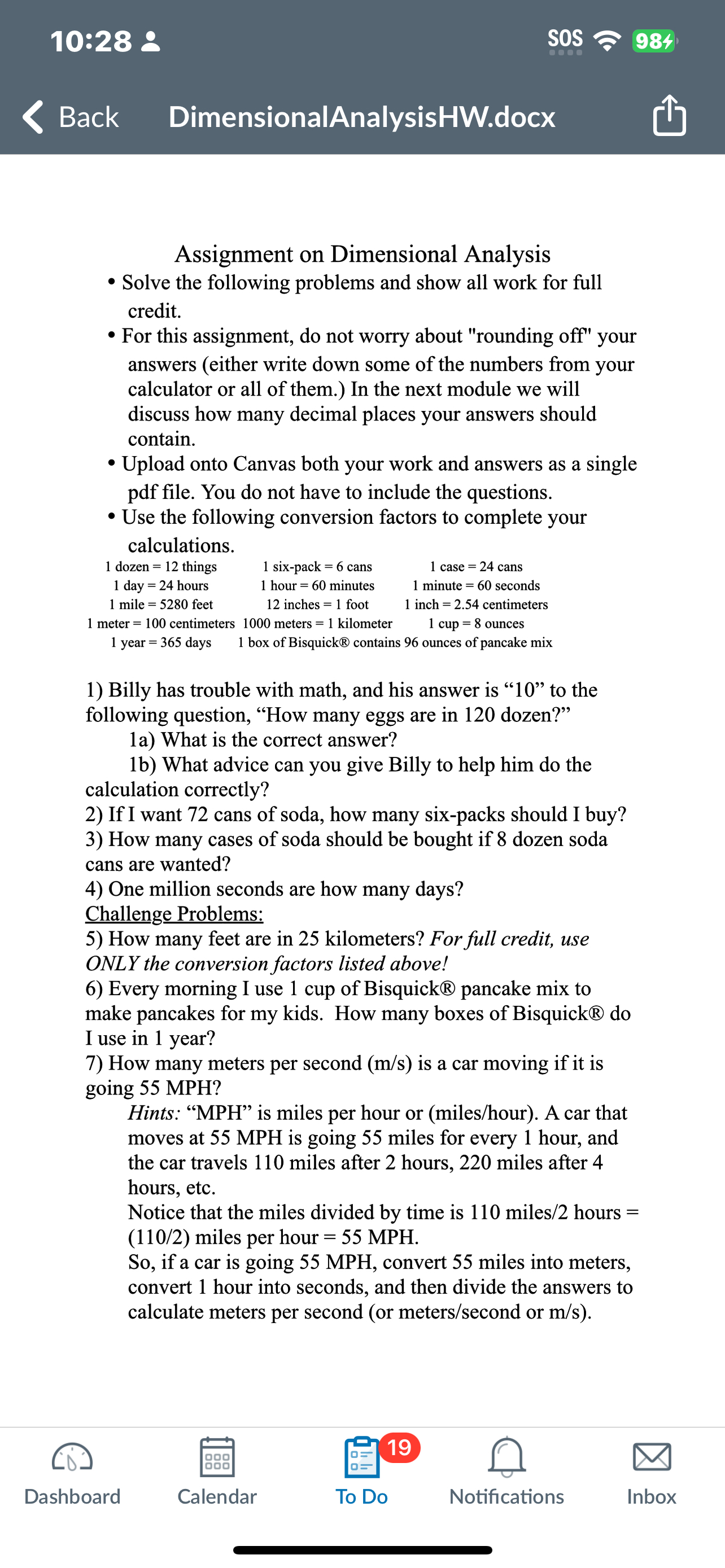 Solved 10:282SOS984BackDimensionalAnalysisHW.docxAssignment | Chegg.com