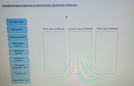 Solved Classify the types of defense as elther first line, | Chegg.com