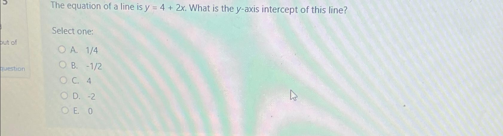 Solved The equation of a line is y=4+2x. ﻿What is the y-axis | Chegg.com