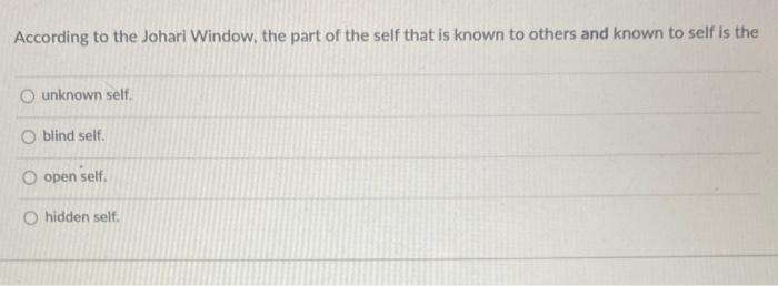 According to the Johari Window, the part of the self | Chegg.com