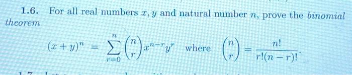 Solved 1.6. For all real numbers x,y and natural number n, | Chegg.com