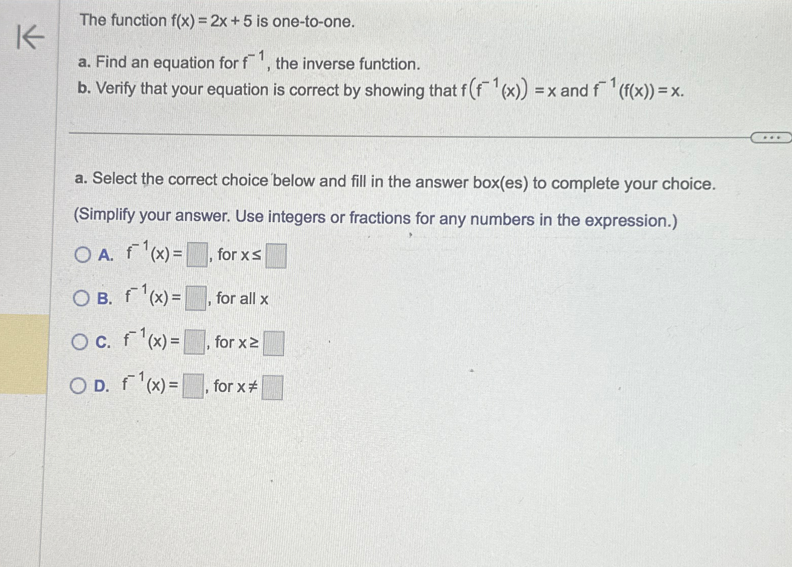 Solved The function f(x)=2x+5 ﻿is one-to-one.a. ﻿Find an | Chegg.com