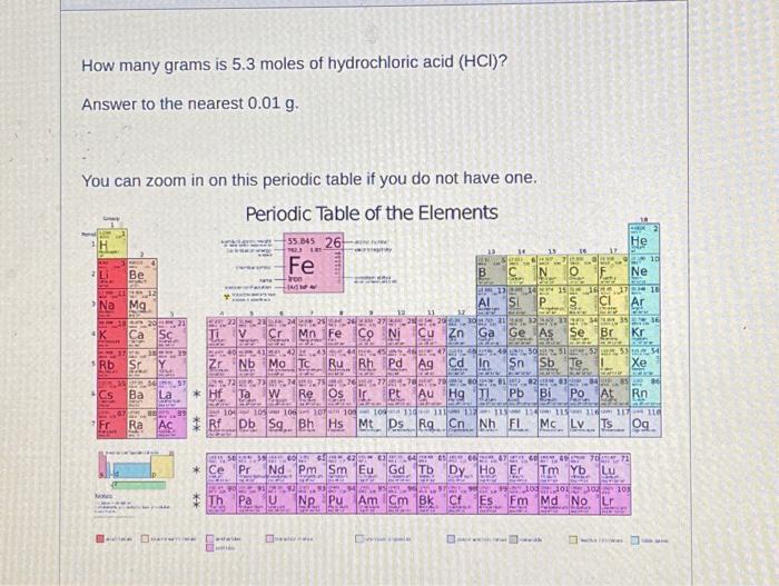 Solved How many grams is 5.3 moles of hydrochloric acid | Chegg.com