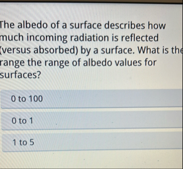 Solved The albedo of a surface describes how much incoming | Chegg.com