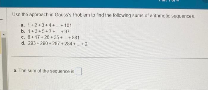 Solved Use the approach in Gauss's Problem to find the | Chegg.com