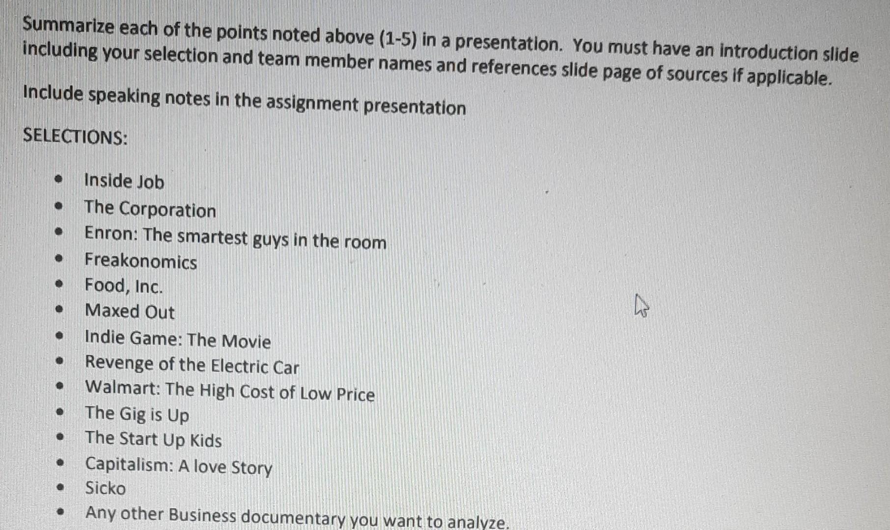 Summarize each of the points noted above (1-5) in a | Chegg.com
