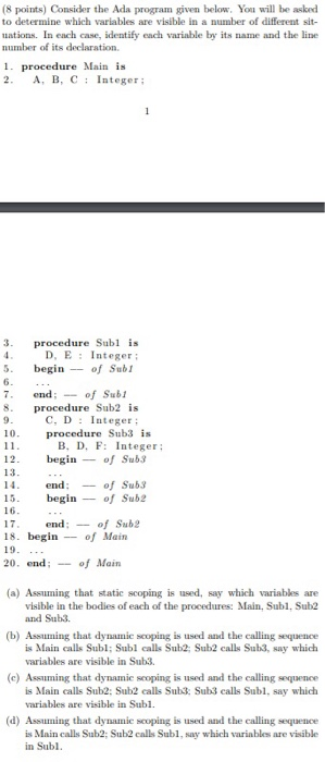 Solved (8 points) Consider the Ada program given below. You | Chegg.com