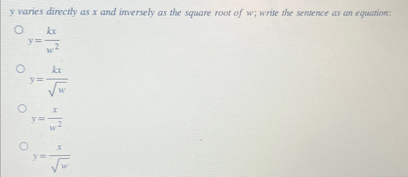 Solved y ﻿varies directly as x ﻿and inversely as the square | Chegg.com