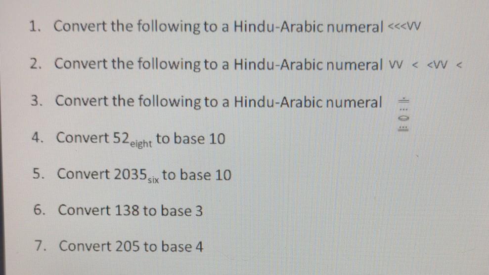 Solved 1. Convert the following to a Hindu-Arabic numeral