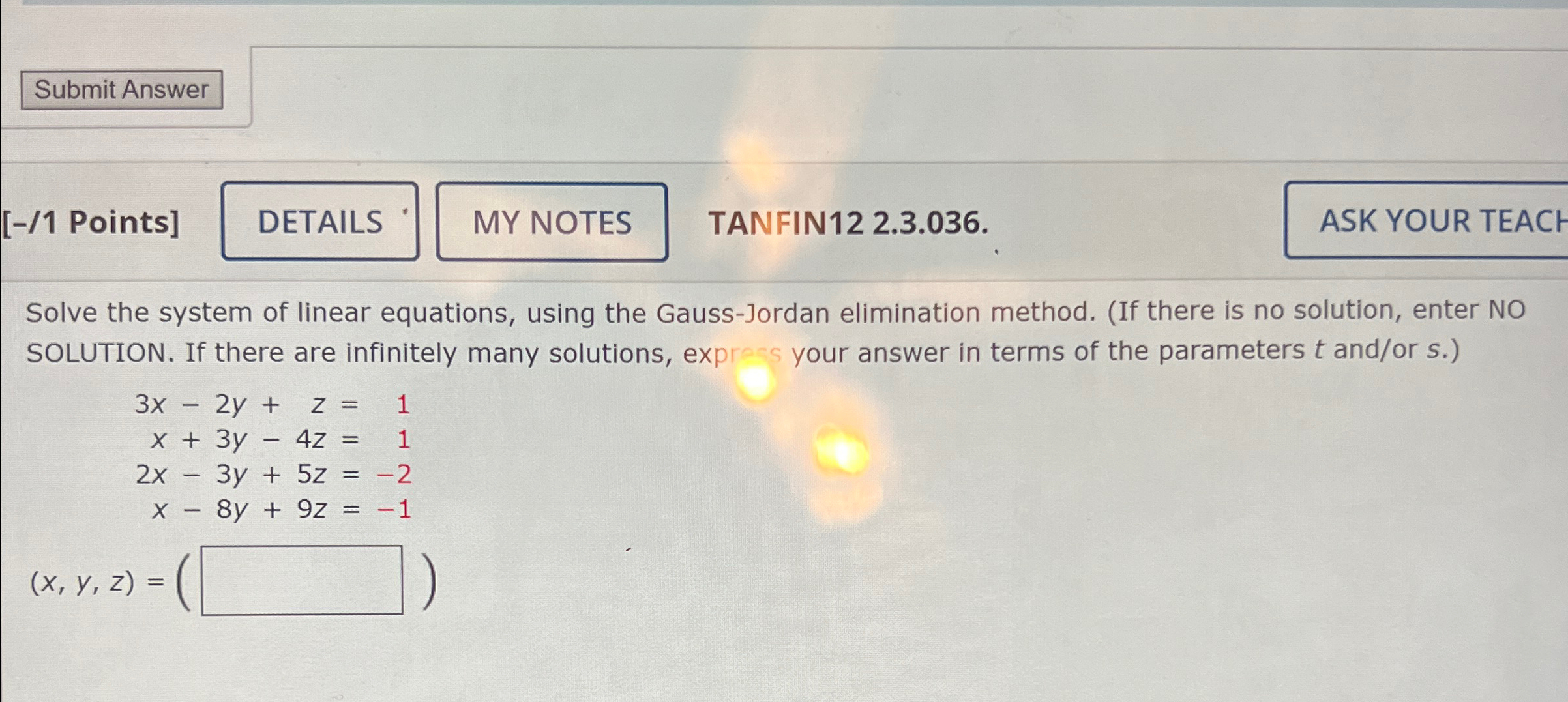 Solved Points]TANFIN12 2.3.036.Solve the system of linear | Chegg.com