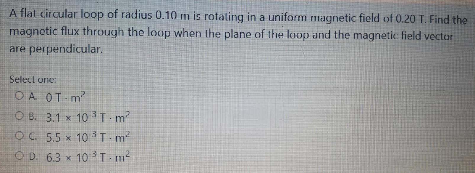 Solved A flat circular loop of radius 0.10 m is rotating in | Chegg.com
