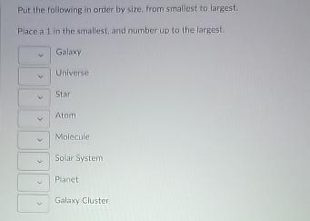 Solved Put the following in order by size, from smallest to | Chegg.com