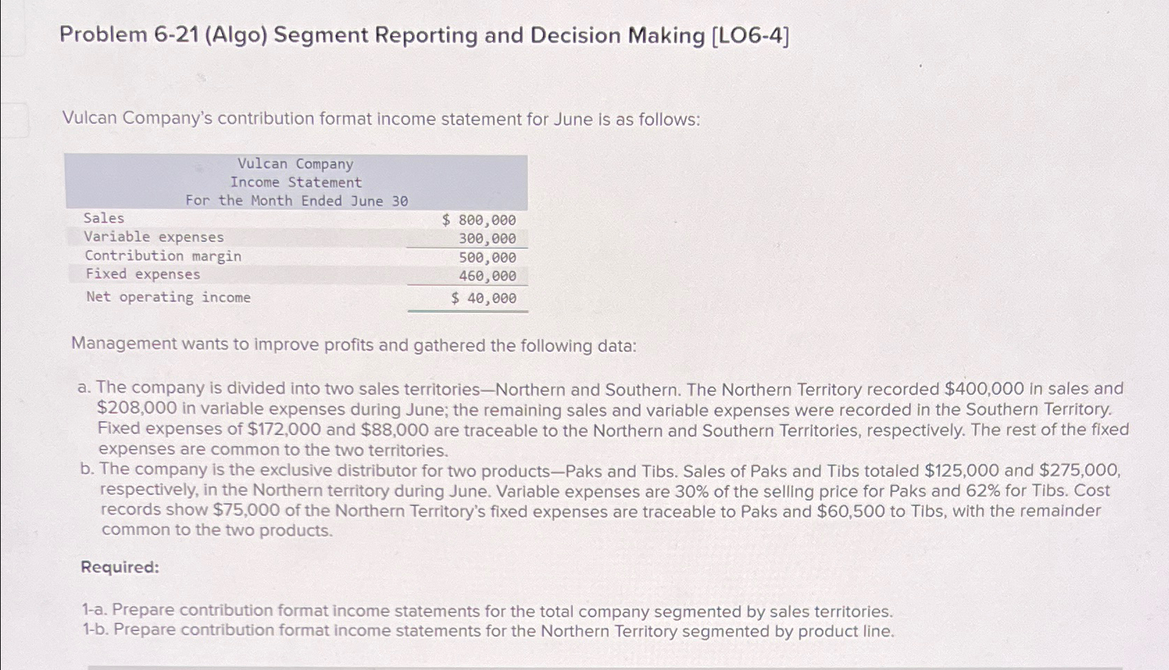 Solved Problem 6-21 (Algo) ﻿Segment Reporting and Decision | Chegg.com