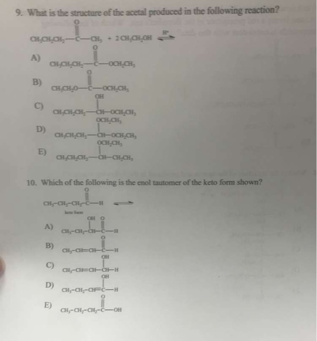 Solved 9. What is the structure of the acetal produced in | Chegg.com