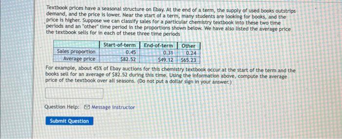 Solved Textbook prices have a seasonal structure on Ebay. At | Chegg.com