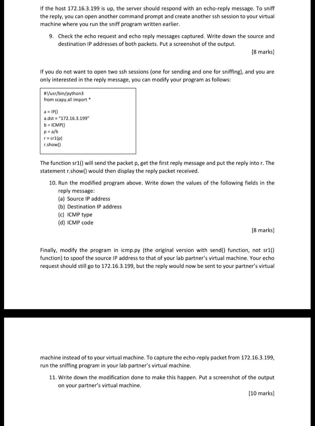 Lab 4: Packet Sniffing and Spoofing using Scapy (70 | Chegg.com