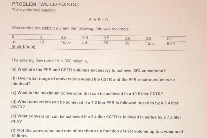 Solved PROBLEM TWO (30 POINTS): The exothermic reaction | Chegg.com
