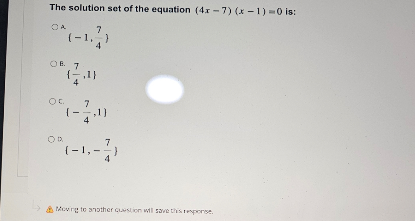 Solved The solution set of the equation (4x-7)(x-1)=0 | Chegg.com