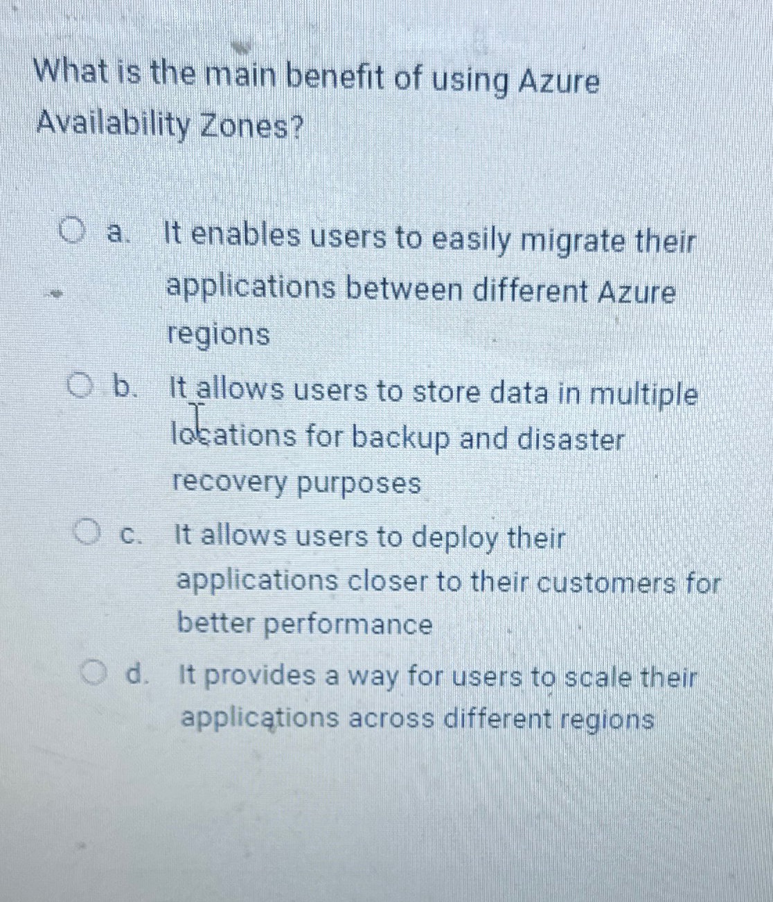 Solved What is the main benefit of using Azure Availability | Chegg.com