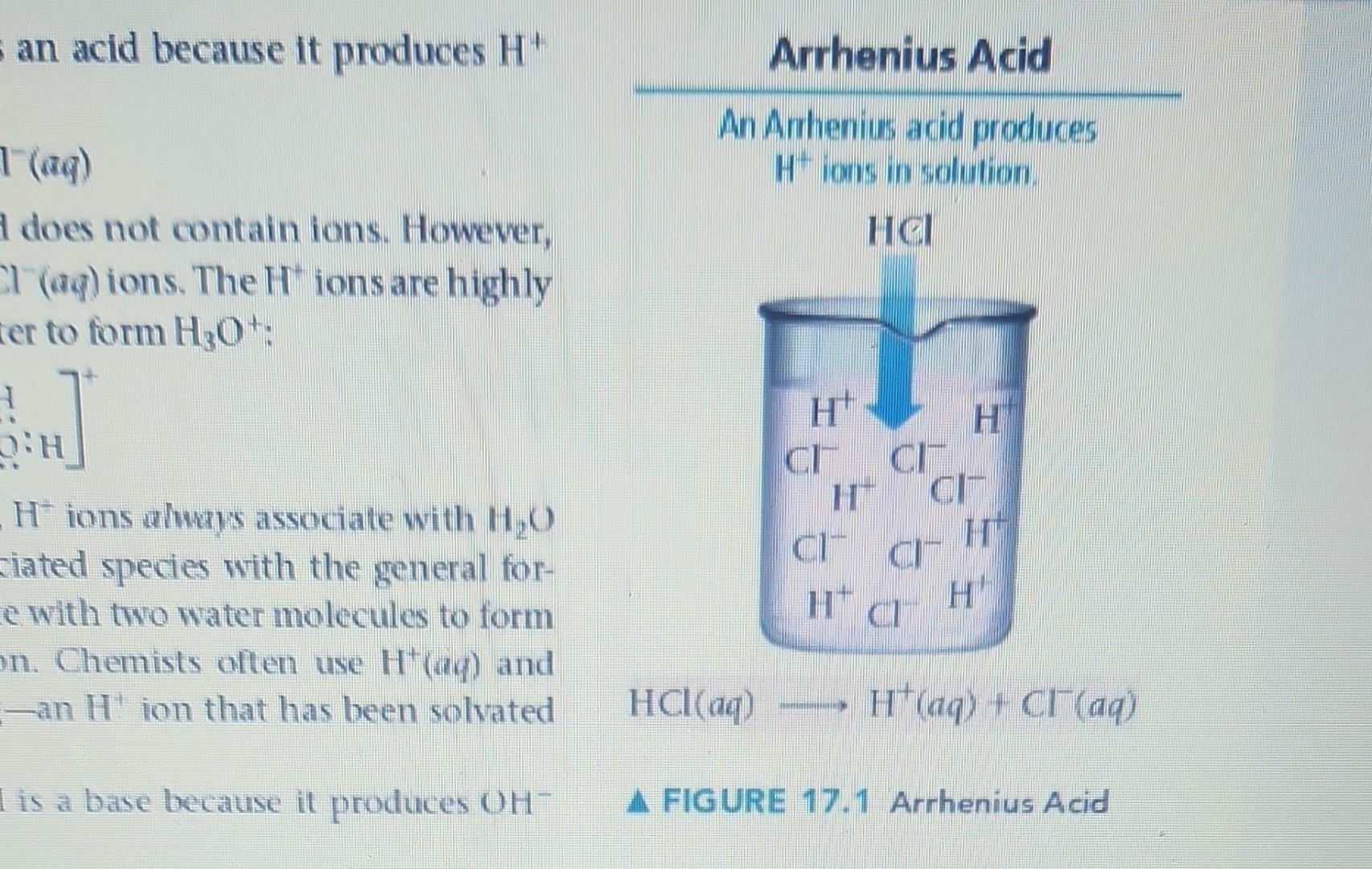 Solved an acid because it produces H+ Arrhenius Acid An | Chegg.com