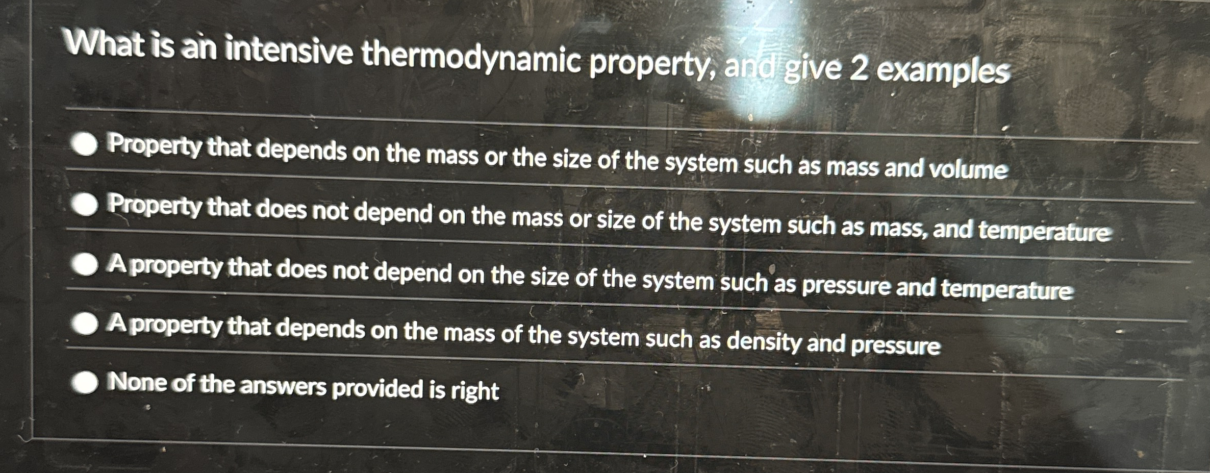 Solved What is an intensive thermodynamic property, and give | Chegg.com