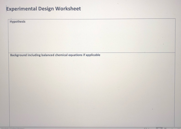 Solved Experimental Design Worksheet Hypothesis Background | Chegg.com