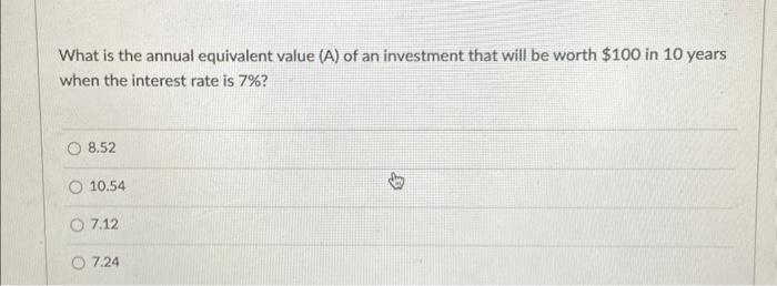 Solved What is the annual equivalent value (A) of an | Chegg.com