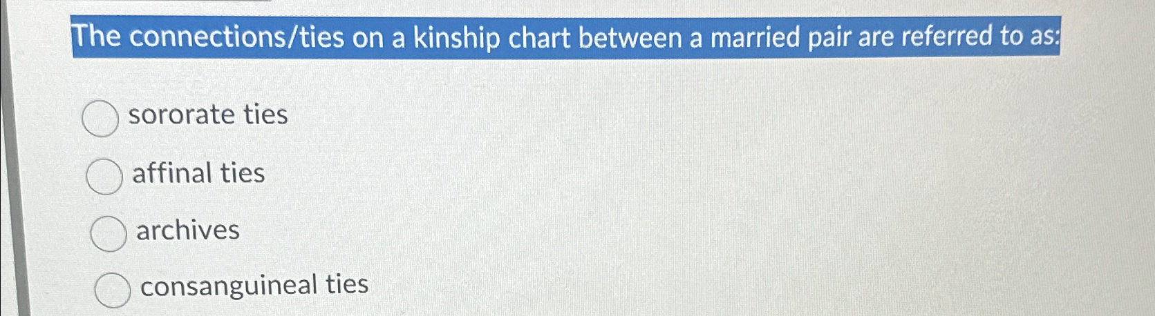 Solved The connections/ties on a kinship chart between a | Chegg.com