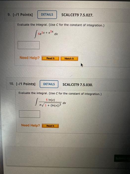 Solved 9. [-/1 Points] DETAILS SCALCET9 7.5.027. Evaluate | Chegg.com