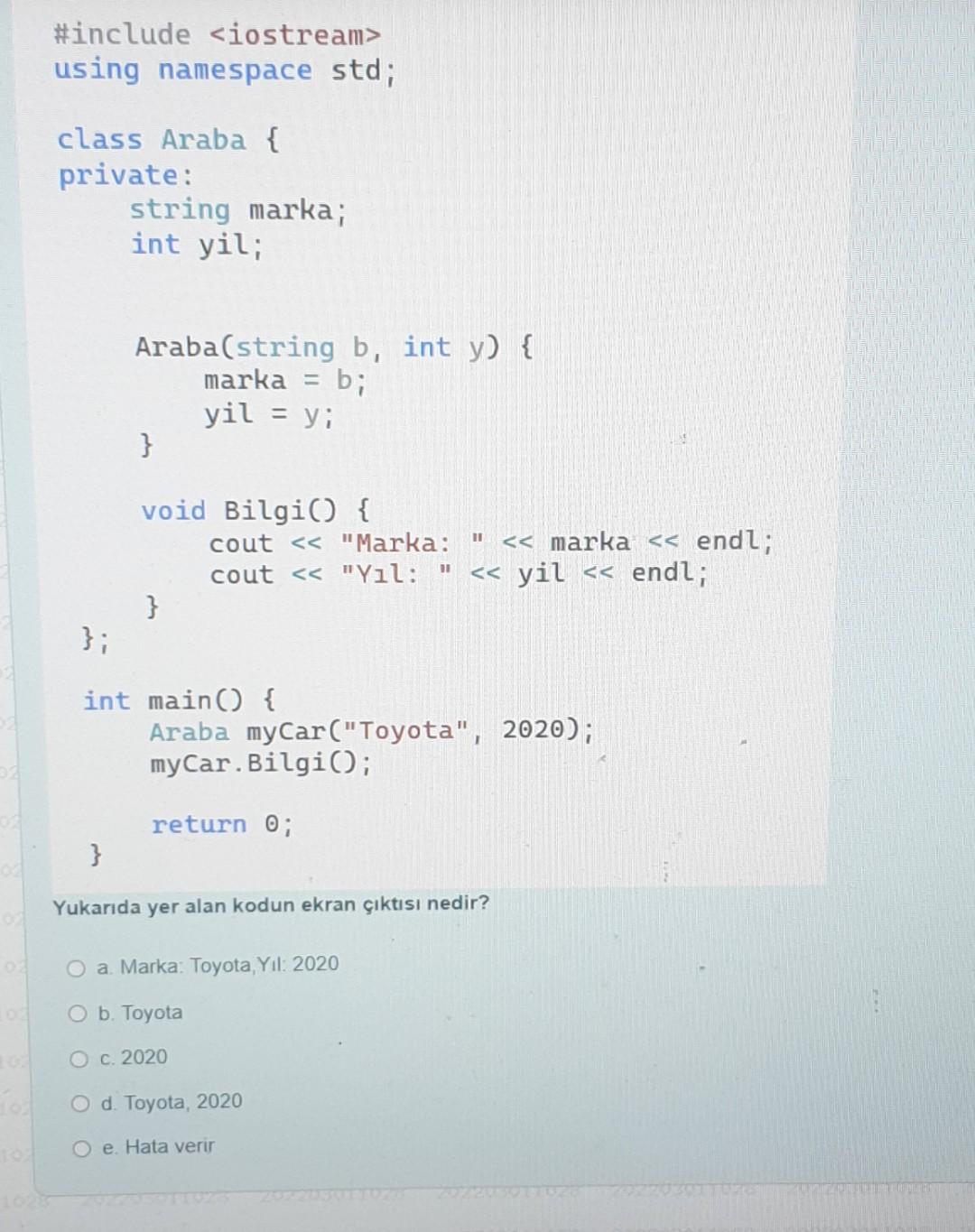 Solved \#include using namespace std; class Araba \{ | Chegg.com