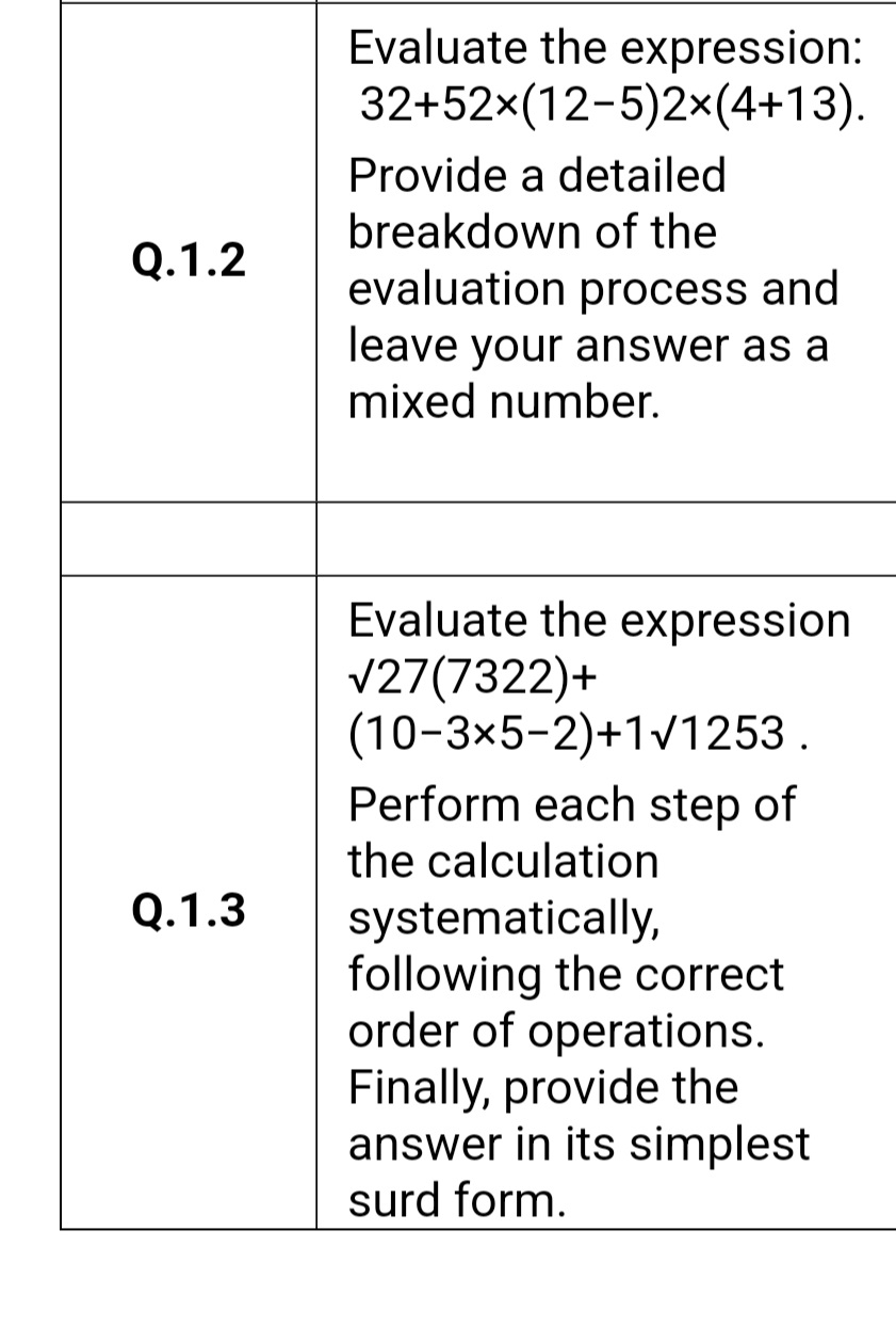 Solved Q.1.2Q.1.3Evaluate the | Chegg.com