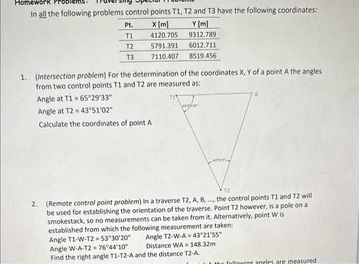 Solved In all the following problems control points T1, T2 | Chegg.com
