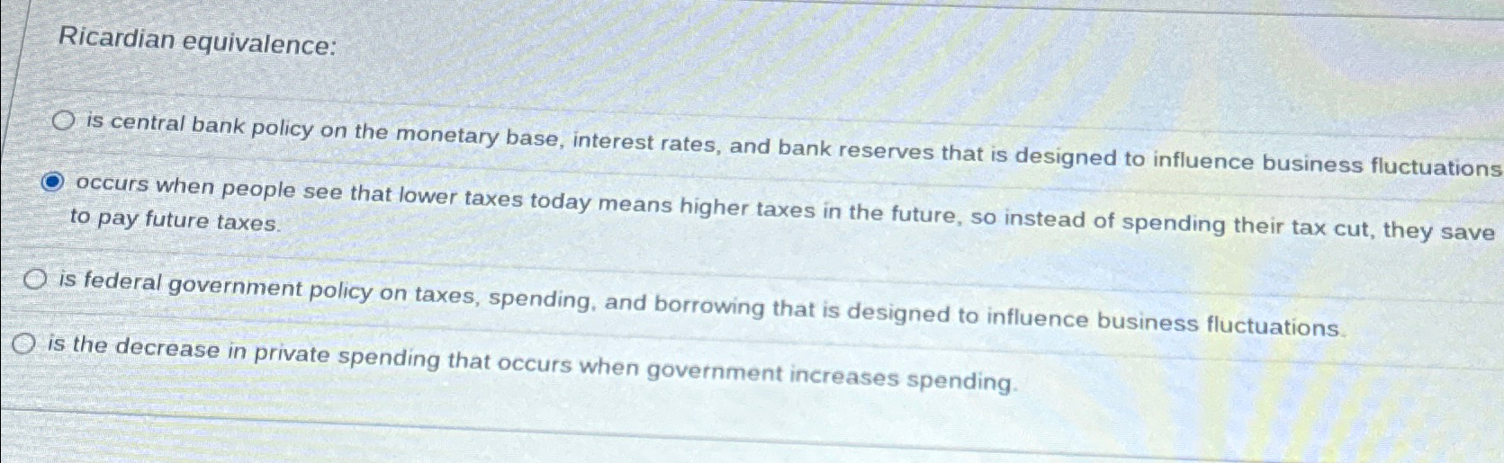 Solved Ricardian equivalence:is central bank policy on the | Chegg.com