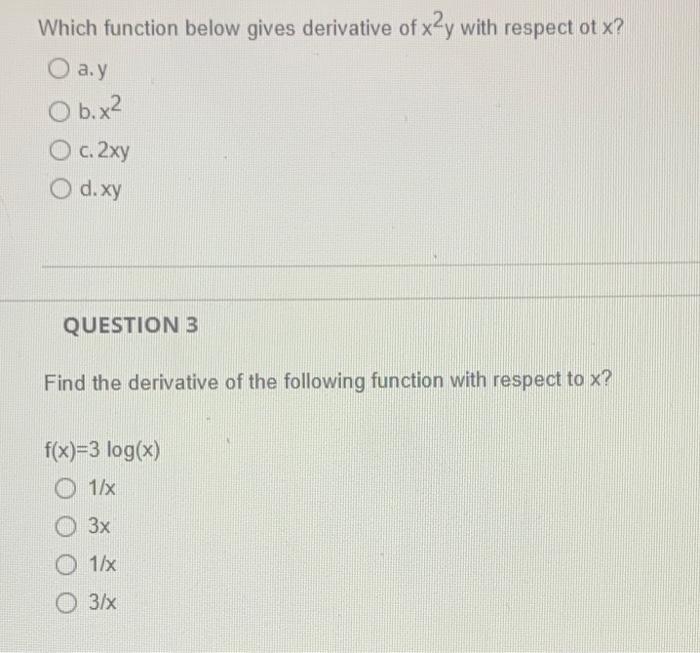 Solved Which function below gives derivative of x2y with | Chegg.com