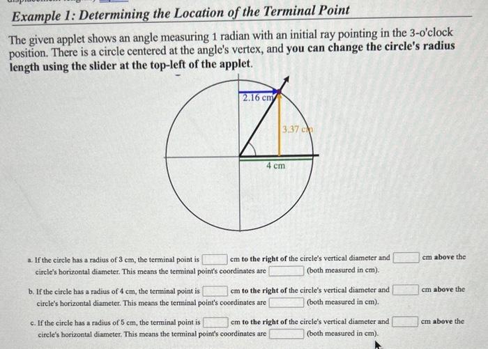 Solved The given applet shows an angle measuring 1 radian | Chegg.com