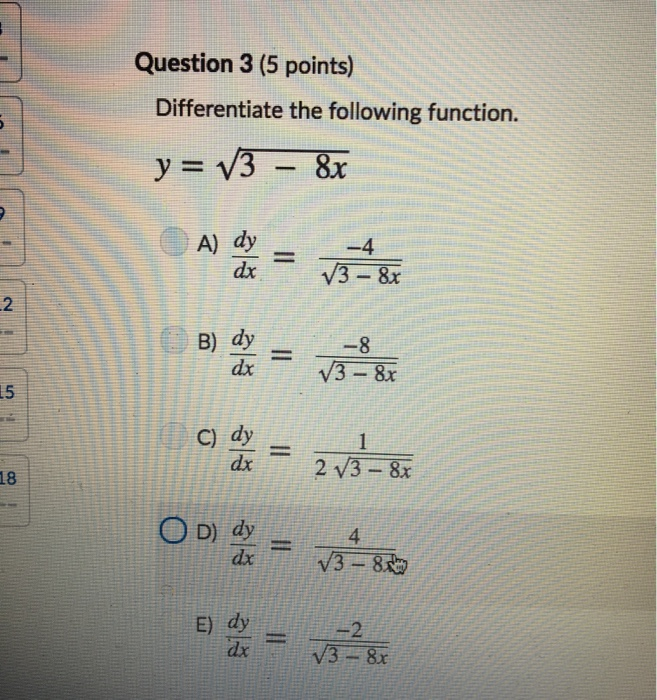 Solved Question 3 (5 points) Differentiate the following | Chegg.com