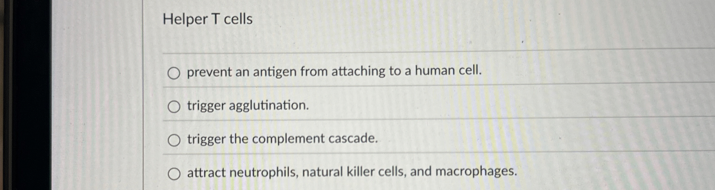 Solved Helper T cellsprevent an antigen from attaching to a | Chegg.com