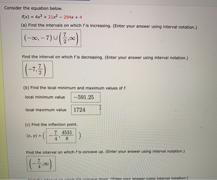 Solved Consider the equation below. f(x) = 4x3 + 21x2 - 294x | Chegg.com