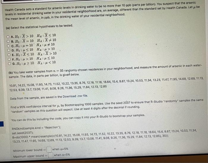 Solved Health Canada sets a standard for arsenic levels in | Chegg.com