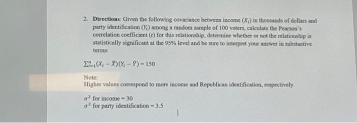 Solved 2. Directions: Given the following covariance between | Chegg.com