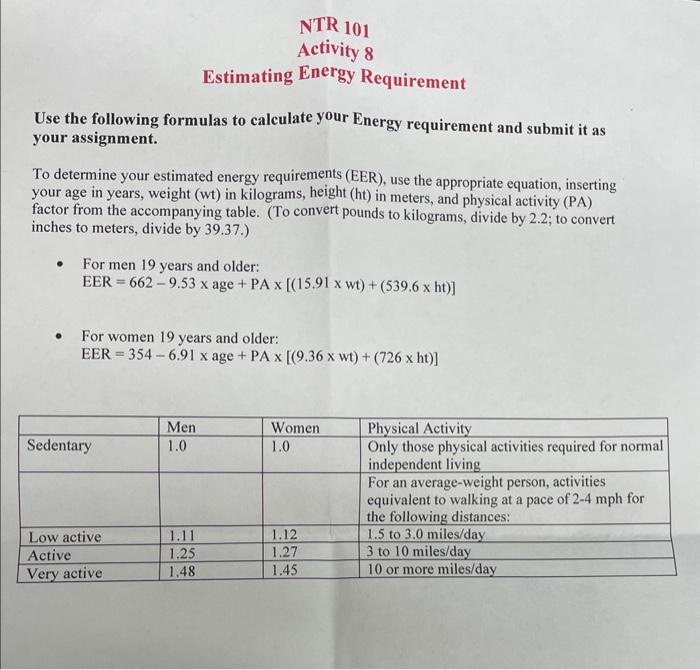 Solved Use the following formulas to calculate your Energy | Chegg.com