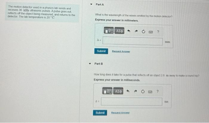Solved The motion detector used in a physics lab sends and | Chegg.com